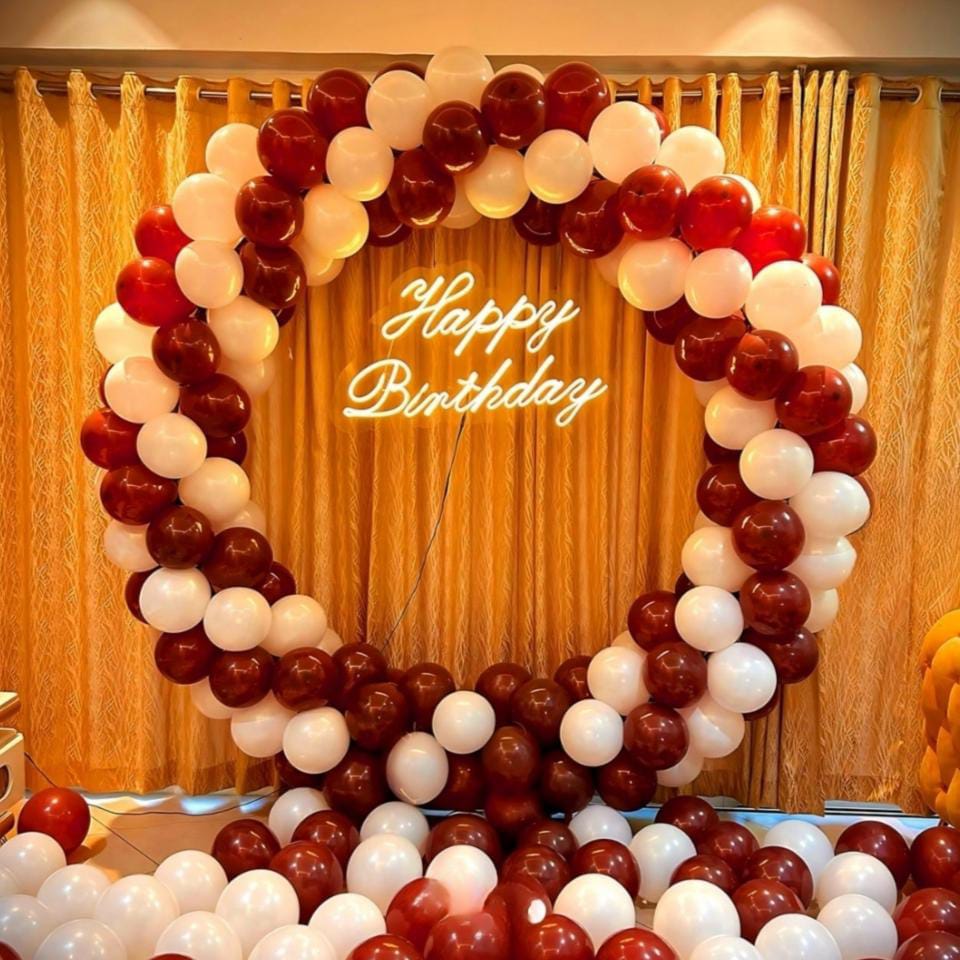 Maroon White Birthday Decor